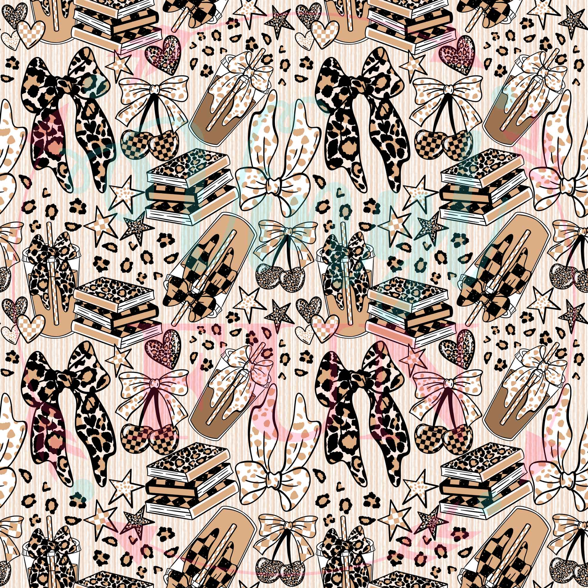 Leopard Books, Bows & Coffee Pattern – Vinyl Fun
