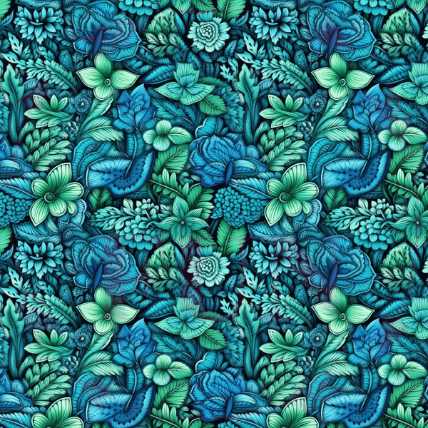 Blue & Green Flowers Pattern-A3 – Vinyl Fun